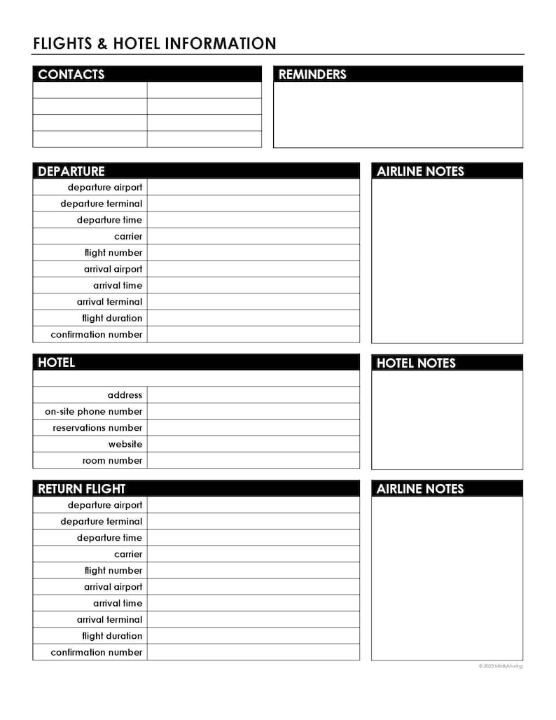 TRAVEL INFORMATION Page – Editable PDF - Contact Info. (4 People ...