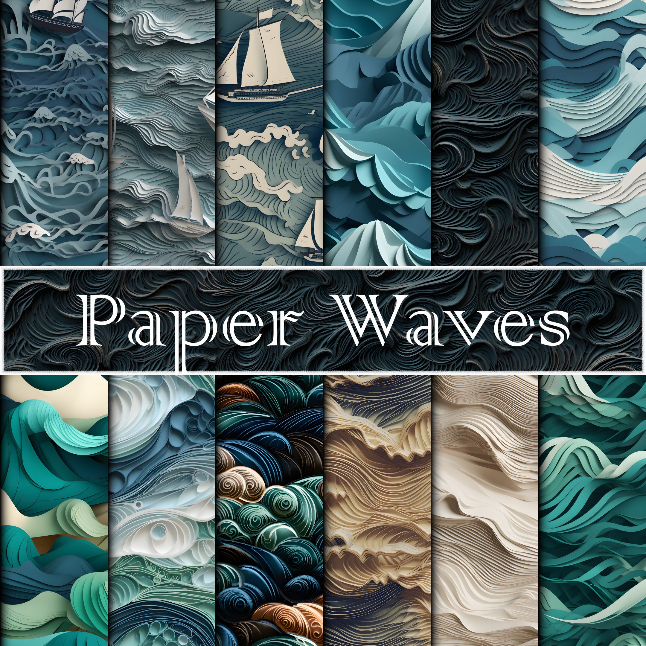 Paper Waves Digital Paper - Water Backgrounds - 12 Designs - 12x12in ...