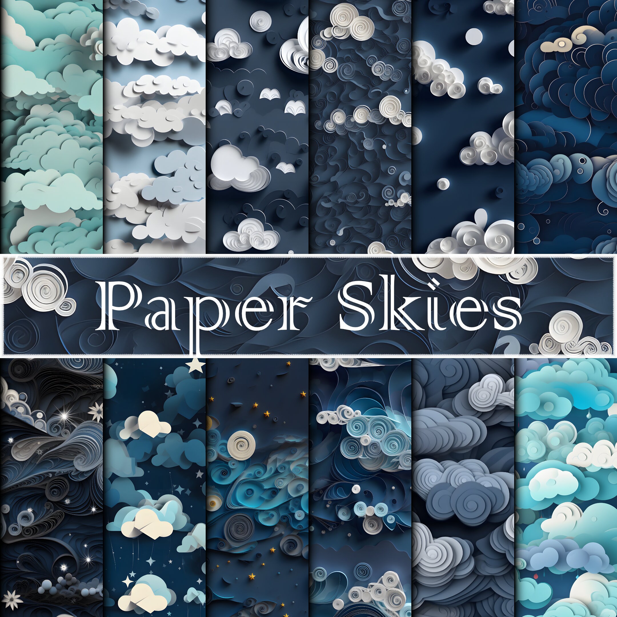 Paper Skies Digital Paper - Sky Backgrounds - Clouds - 12 Designs ...
