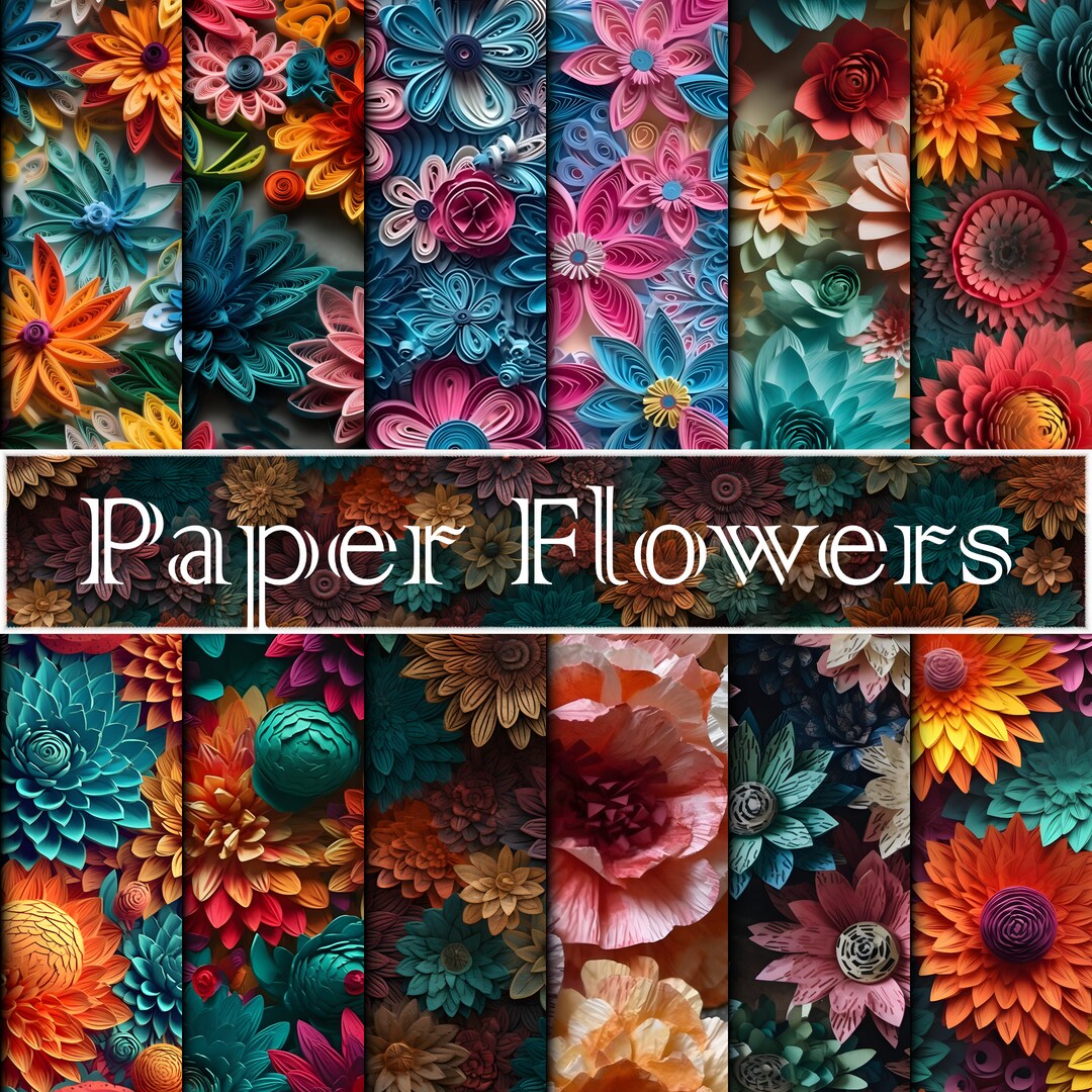 Paper Flowers Digital Paper - Floral Backgrounds - 12 Designs - 12x12in ...
