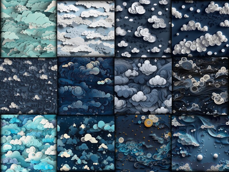 Paper Skies Digital Paper - Sky Backgrounds - Clouds - 12 Designs ...