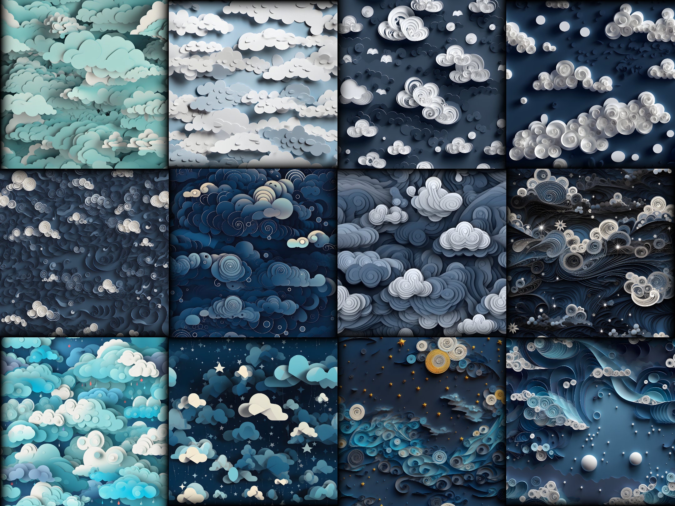 Paper Skies Digital Paper - Sky Backgrounds - Clouds - 12 Designs ...