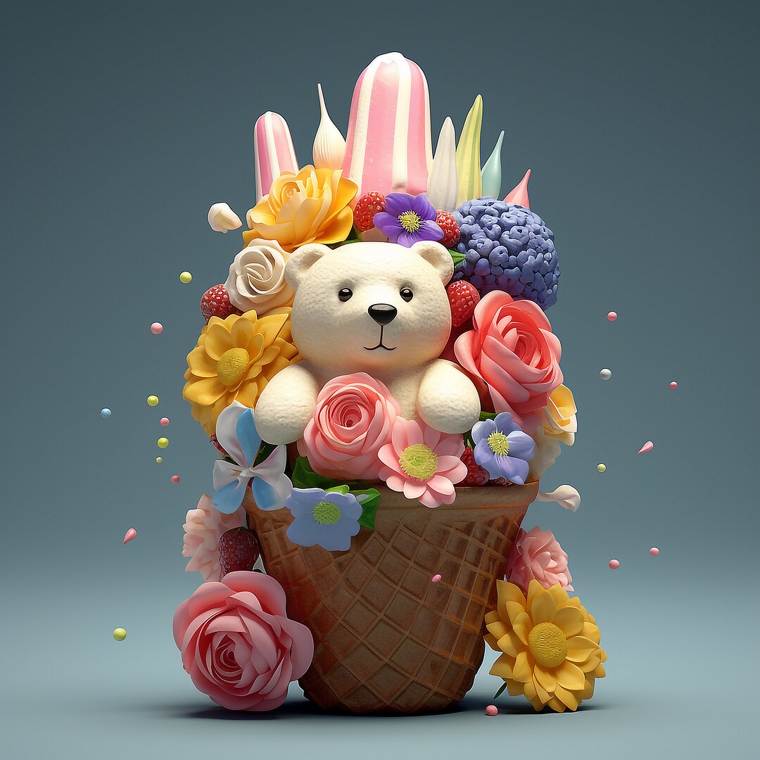 Teddy Bear Cone Art Print Positive Vibes, Kids Decor Instant Download ...