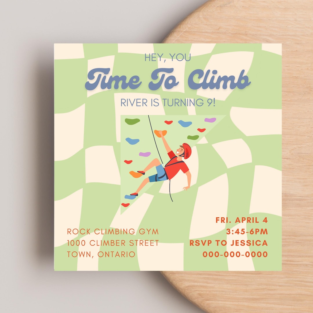 Editable Canva Rock Climbing Birthday Invitation| Adventure Party ...