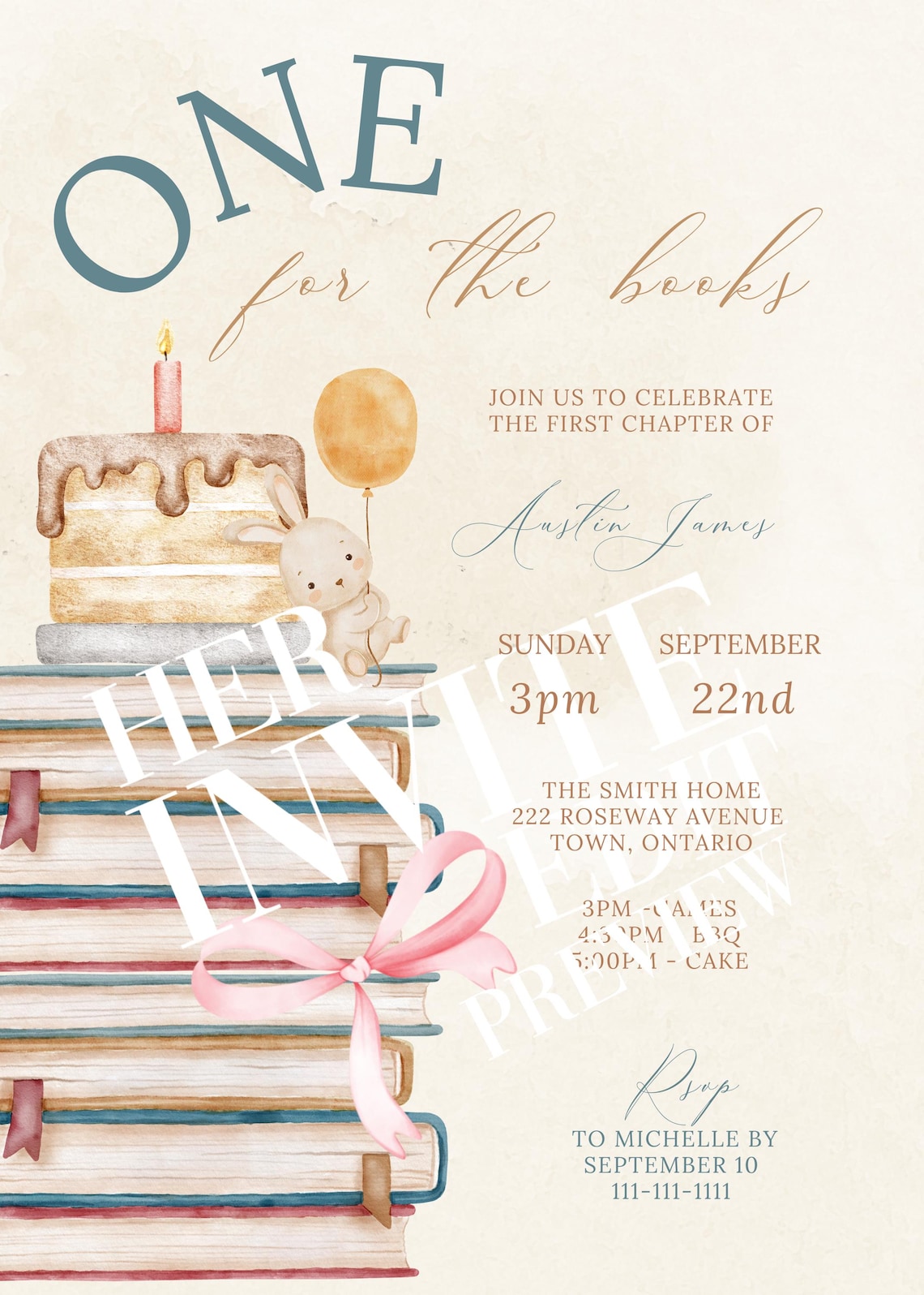 One For The Books 1st Birthday Invitation Bundle Book Theme Party
