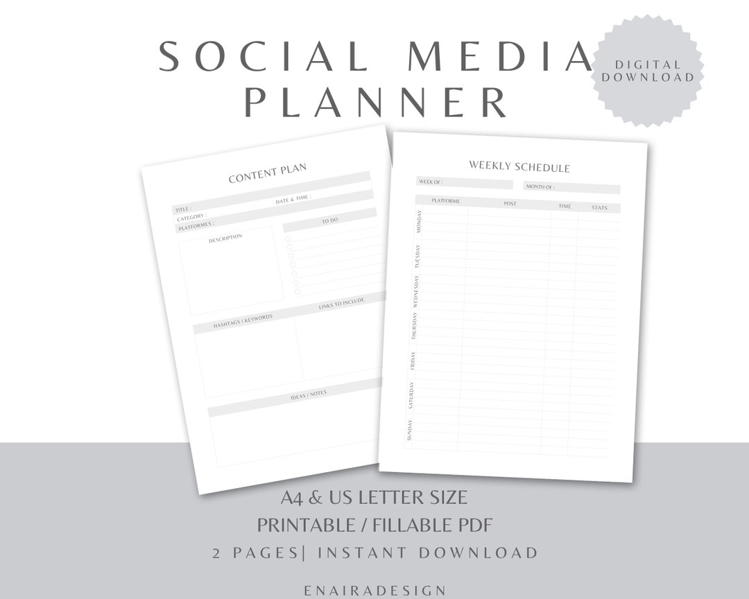 Social Media Planner Printable, Content Planner for Instagram ...