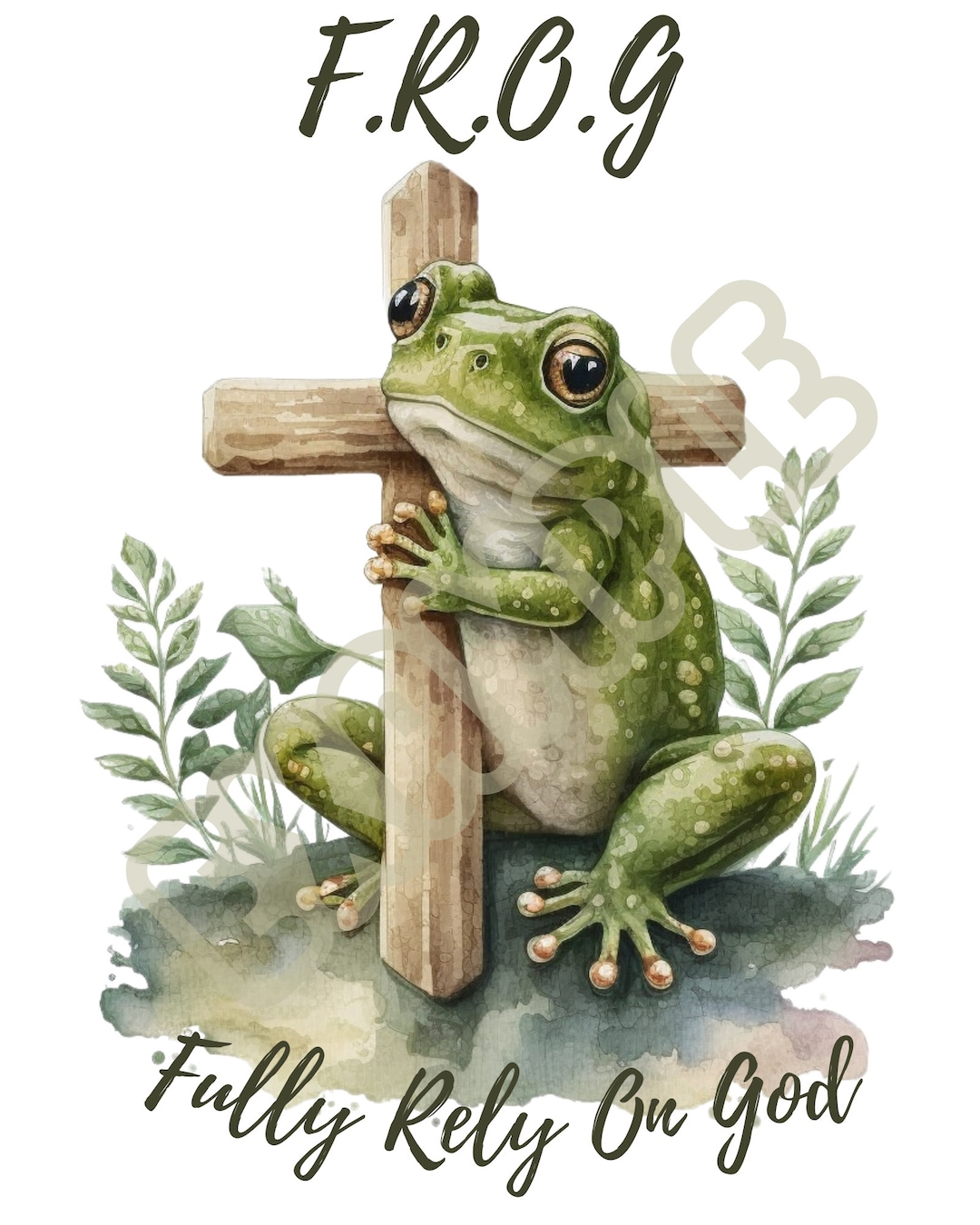 Frog Fully Rely on God - Digital Art - Fun,frogs, Watercolor, Unique - Etsy