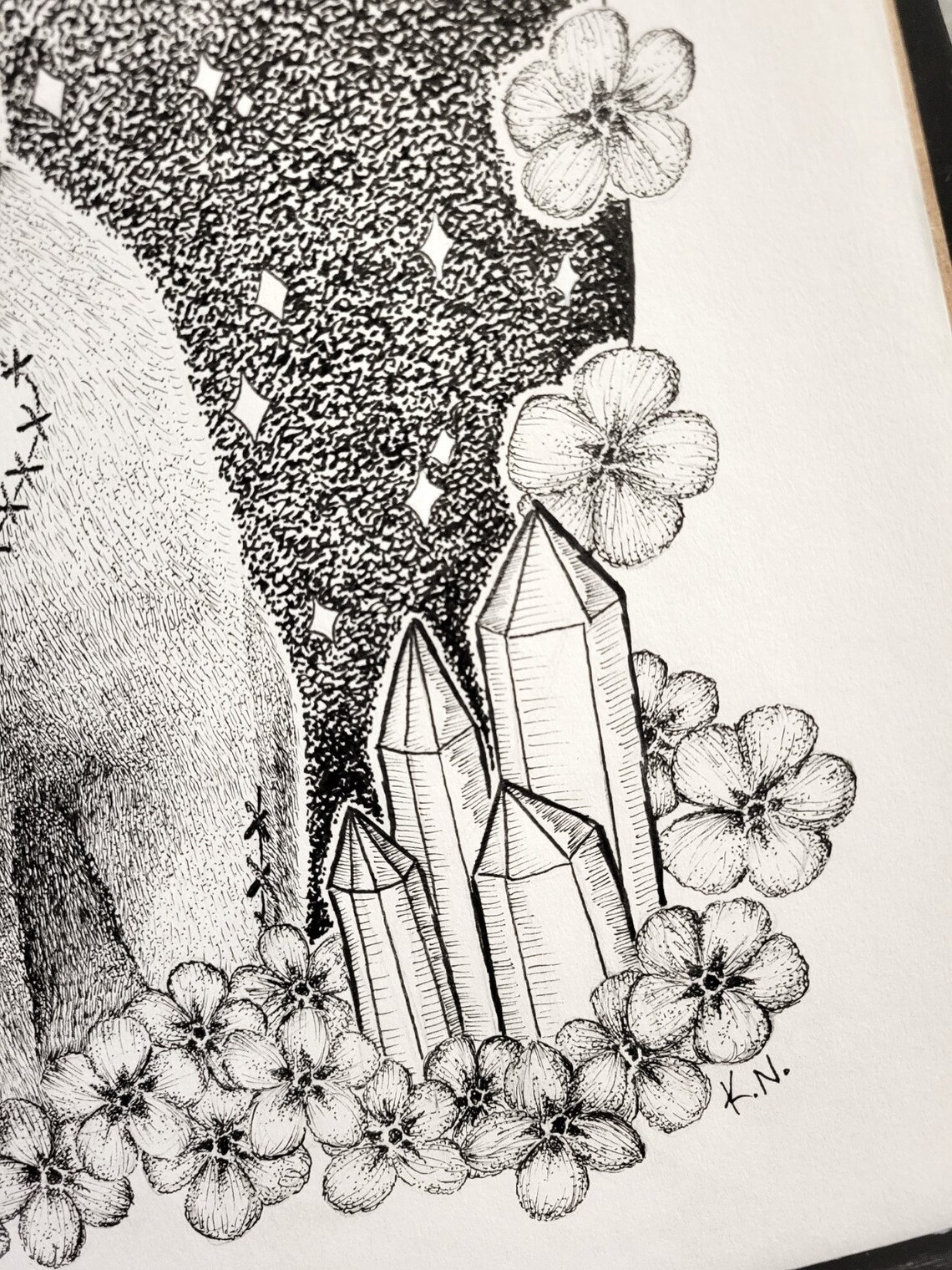 Cosmic Rabbit Original Pointillism Art- Celestial Crystal Illustration ...