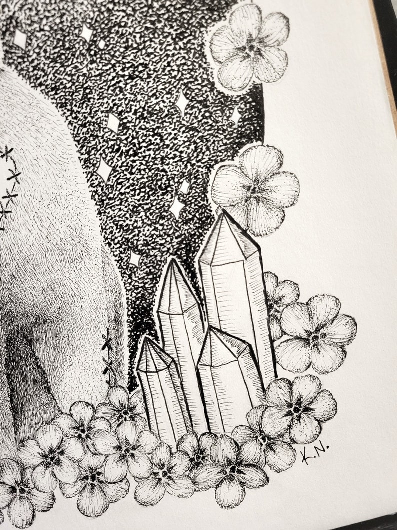 Cosmic Rabbit Original Pointillism Art- Celestial Crystal Illustration ...