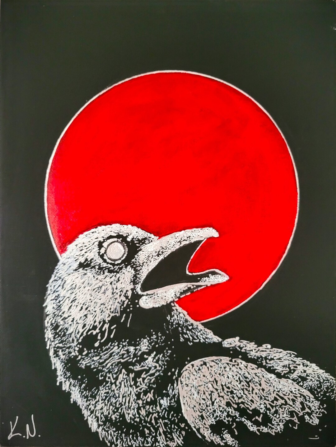 Gothic Crow Painting Print- Black and Silver Macabre Artwork Horror and ...