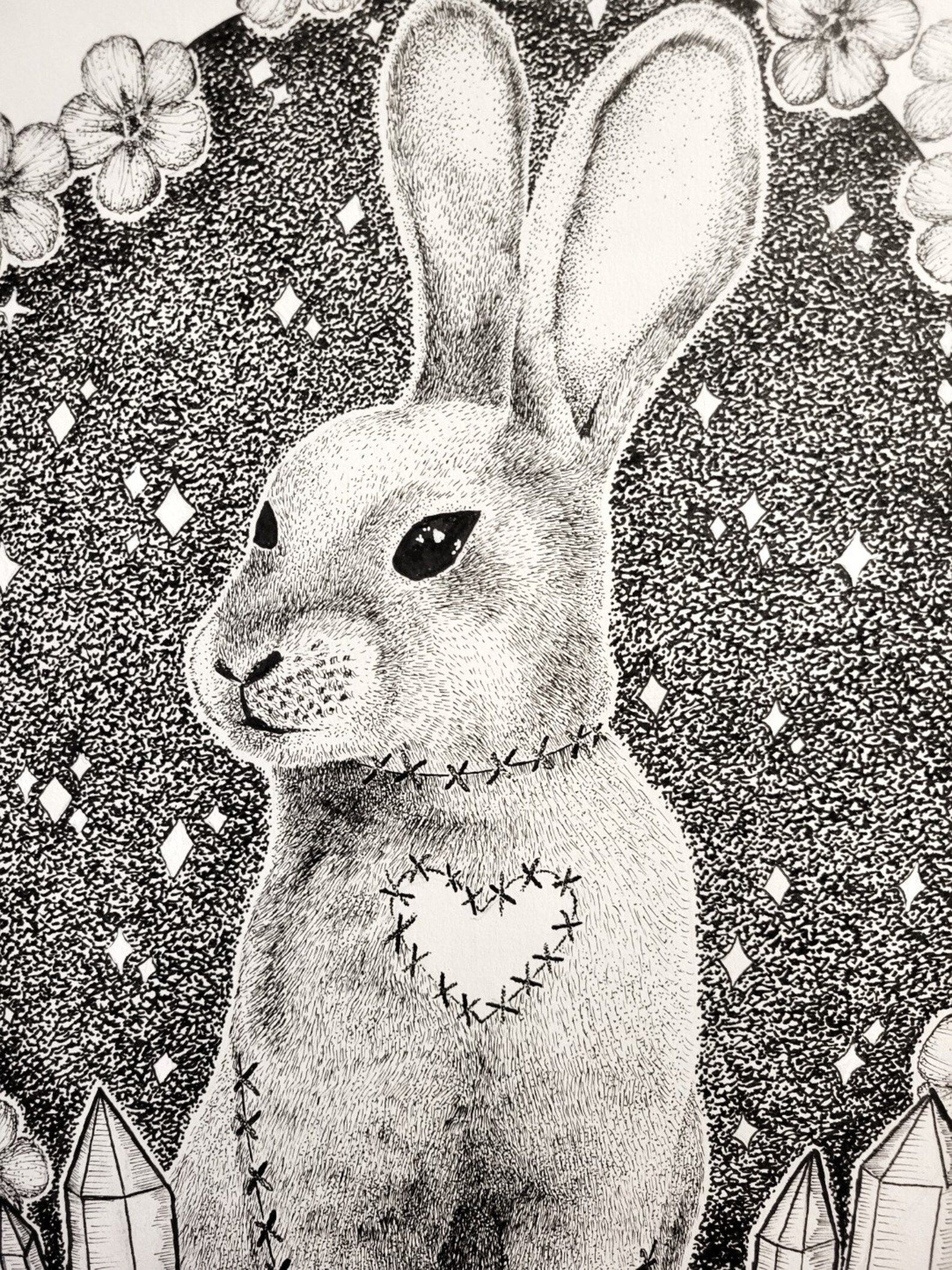 Cosmic Rabbit Original Pointillism Art Celestial Crystal Illustration ...