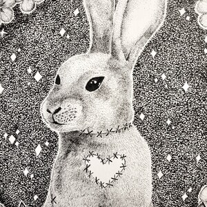 Cosmic Rabbit Original Pointillism Art- Celestial Crystal Illustration ...