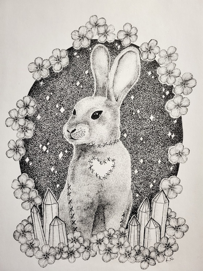 Cosmic Rabbit Original Pointillism Art- Celestial Crystal Illustration ...
