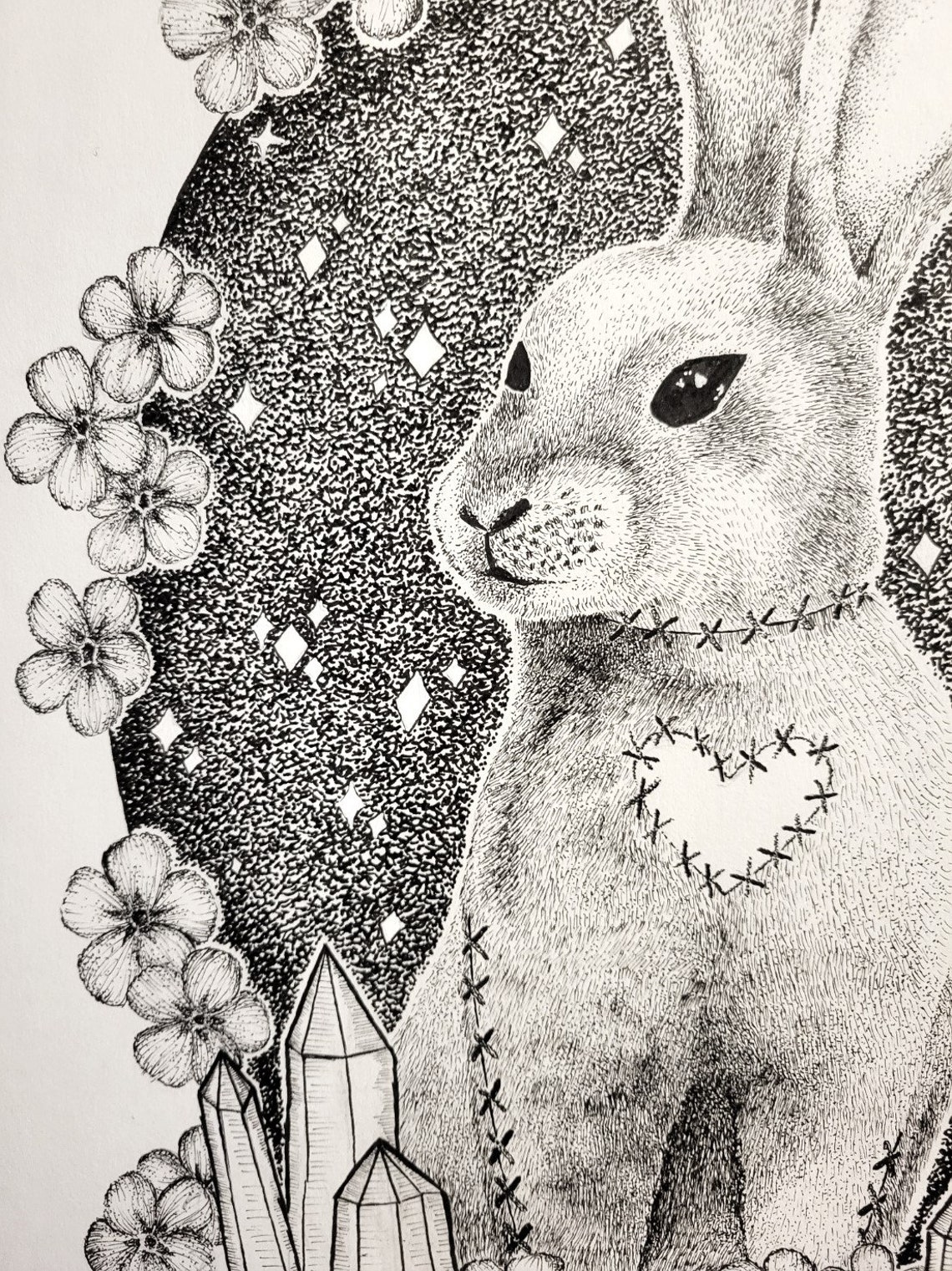 Cosmic Rabbit Original Pointillism Art- Celestial Crystal Illustration ...