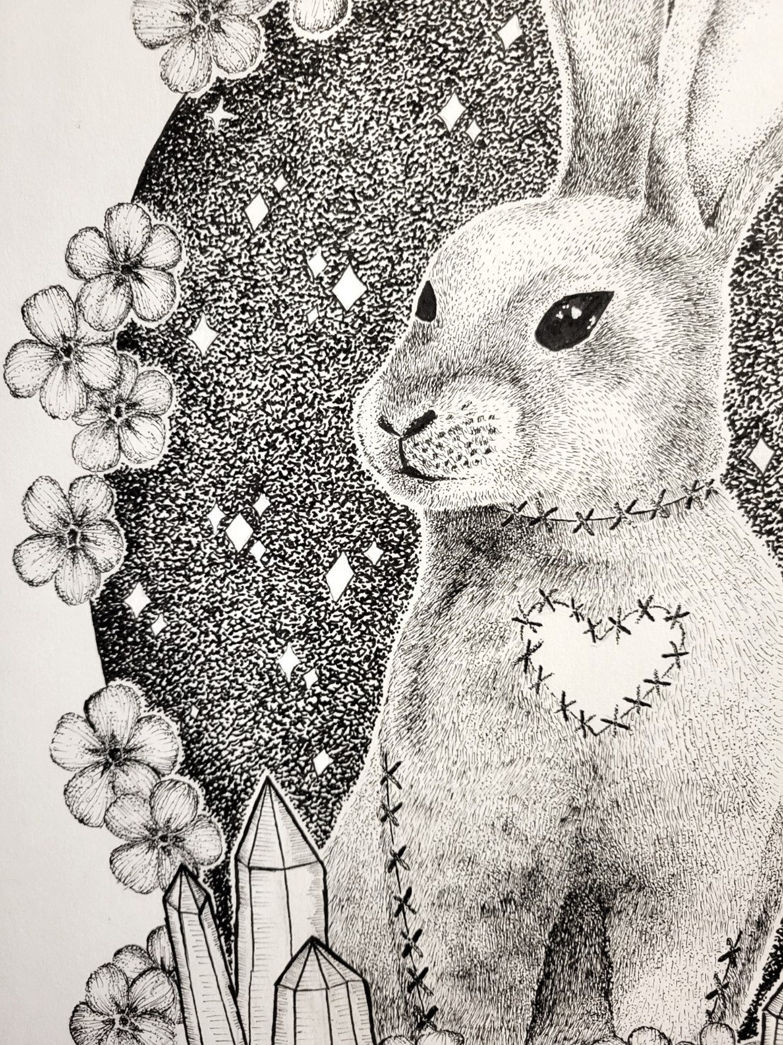 Cosmic Rabbit Original Pointillism Art- Celestial Crystal Illustration ...