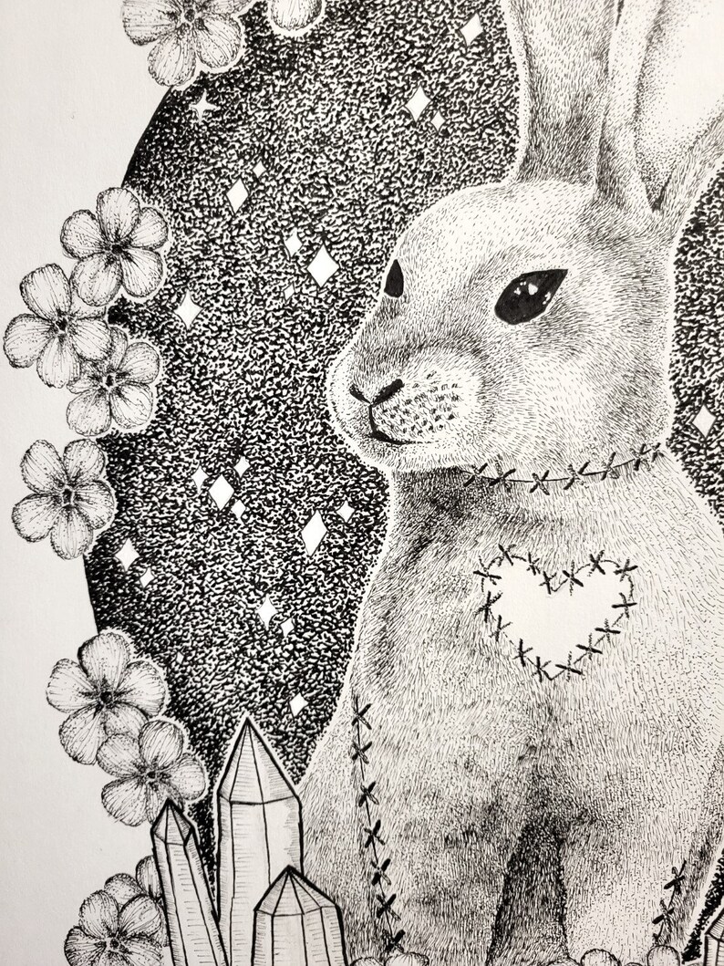 Cosmic Rabbit Original Pointillism Art- Celestial Crystal Illustration ...