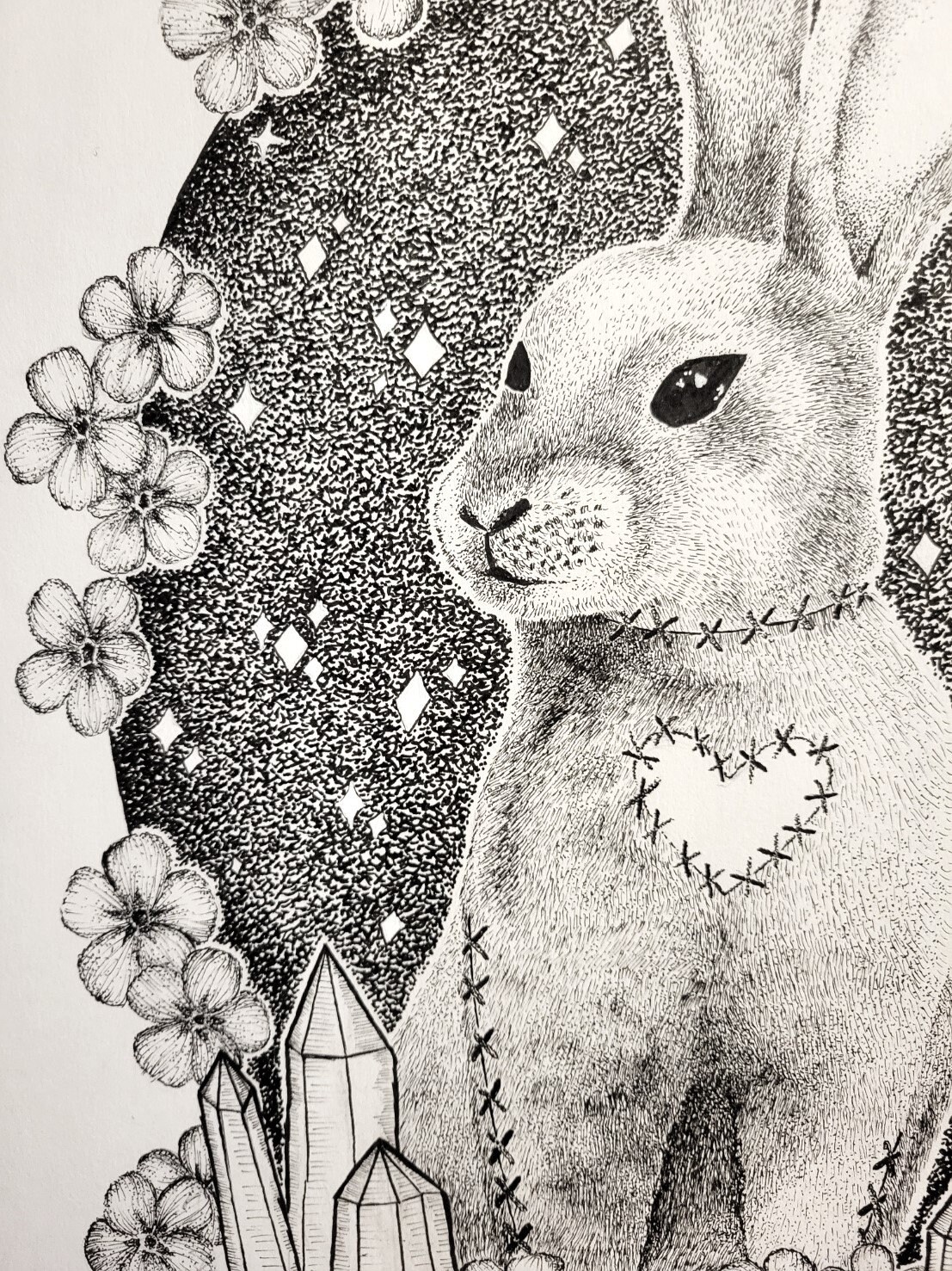 Cosmic Rabbit Original Pointillism Art Celestial Crystal Illustration ...