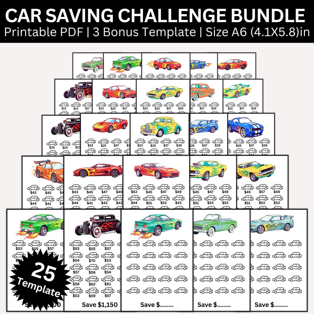 Car Savings Challenge Printable, A6 PDF Bundle, Save 13,750, Car Fund ...