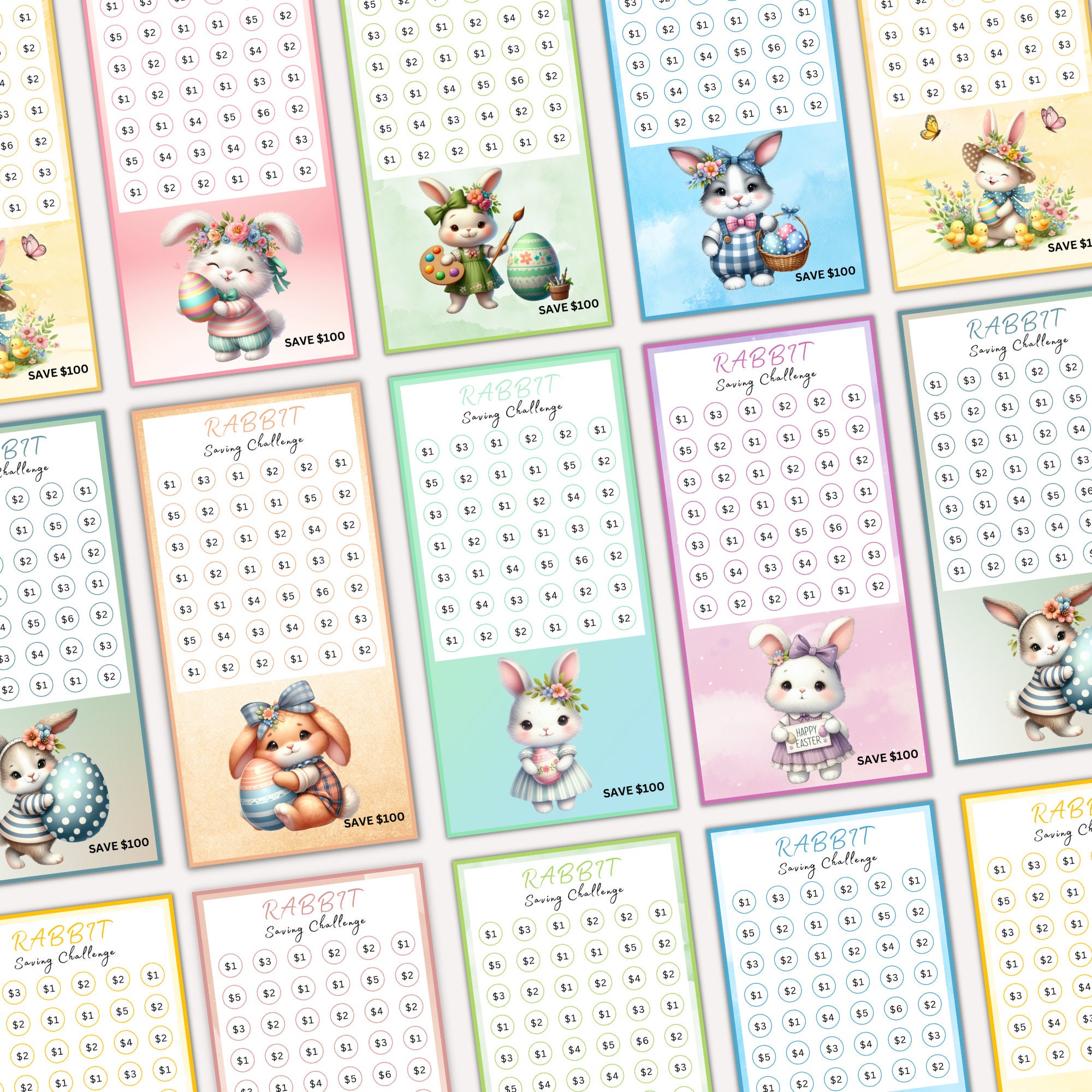 Rabbit Savings Challenge Printable, Bunny Mini Saving Challenges, A6 ...
