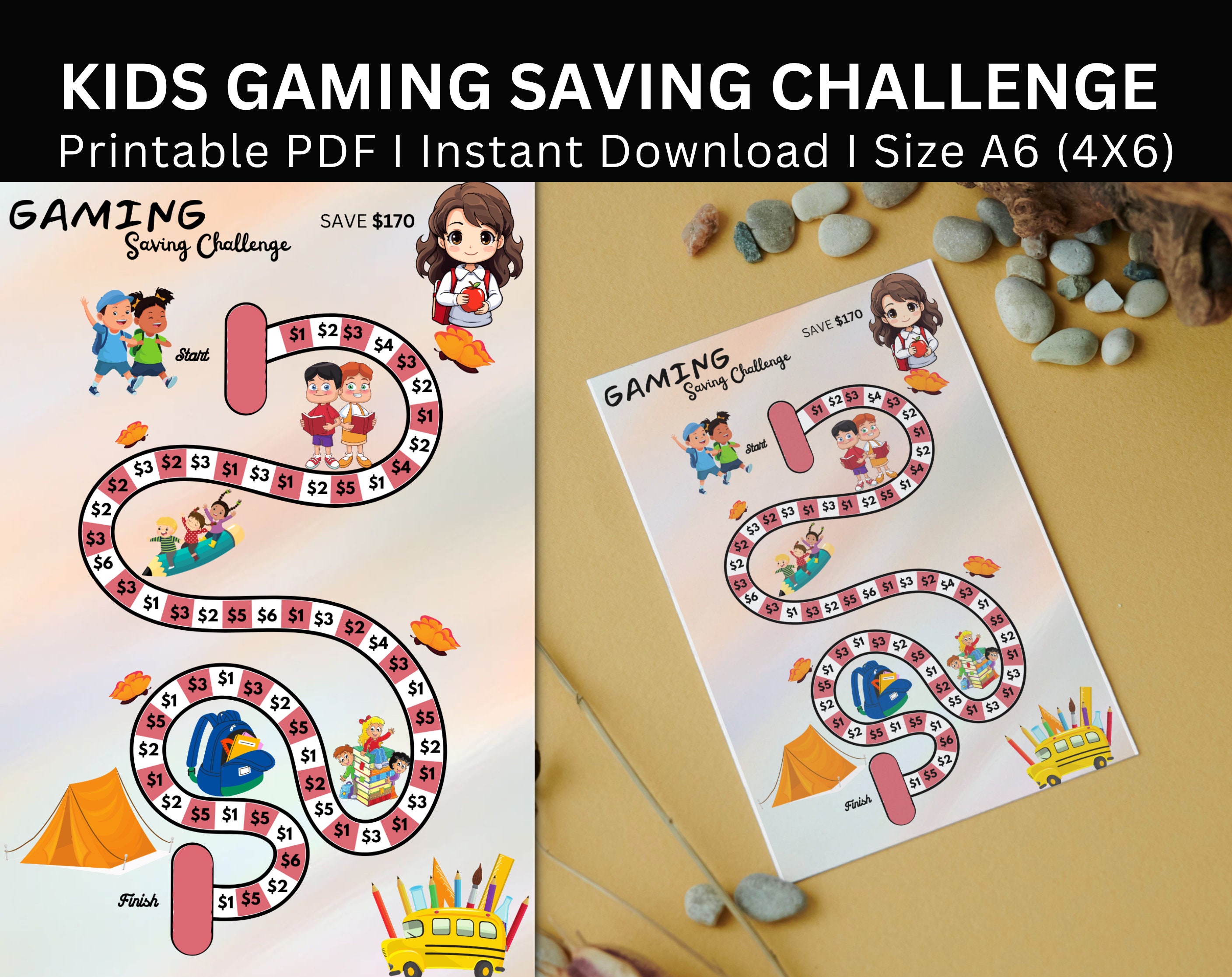 Kids Gaming Savings Challenge Printable , A6 Mini Kids Saving Challenge ...