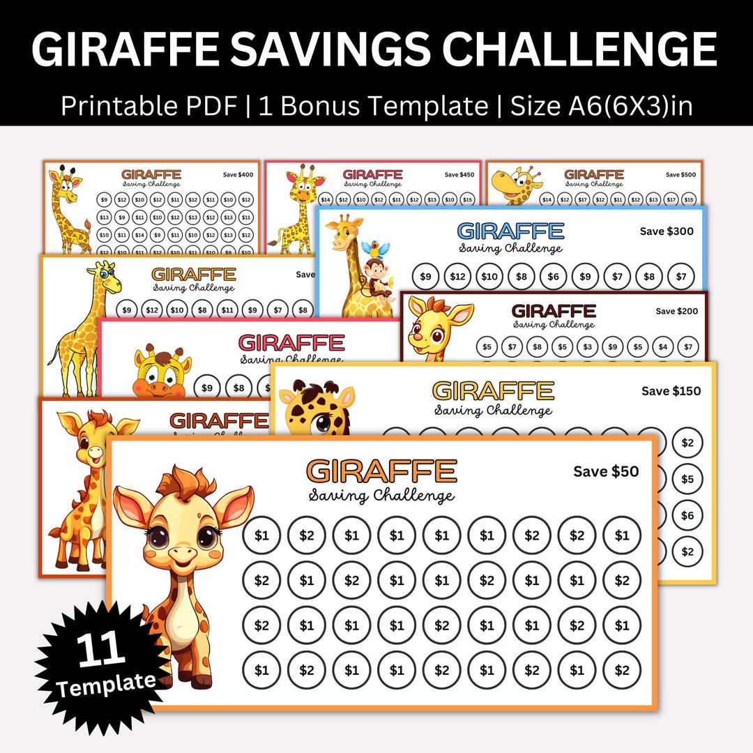 Giraffe Savings Challenge Printable, Animal Mini A6 Giraffe Saving ...