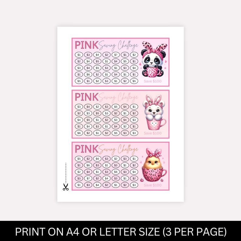 Pink Savings Challenge Printable, Pink Planner, Mini A6 Pink Animal ...