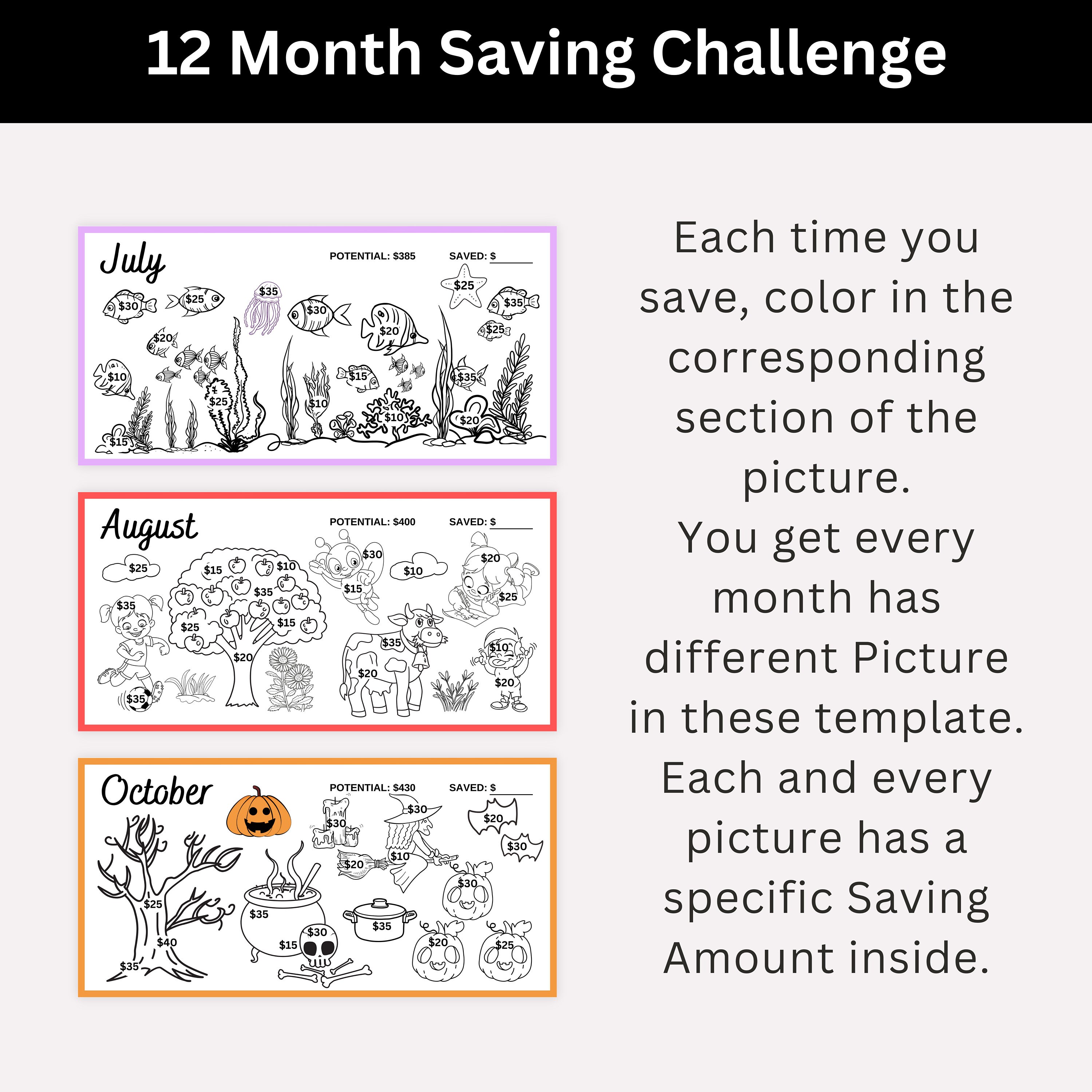 12-month Color Save A6 Savings Challenge Printable Bundle, Fits A6 ...