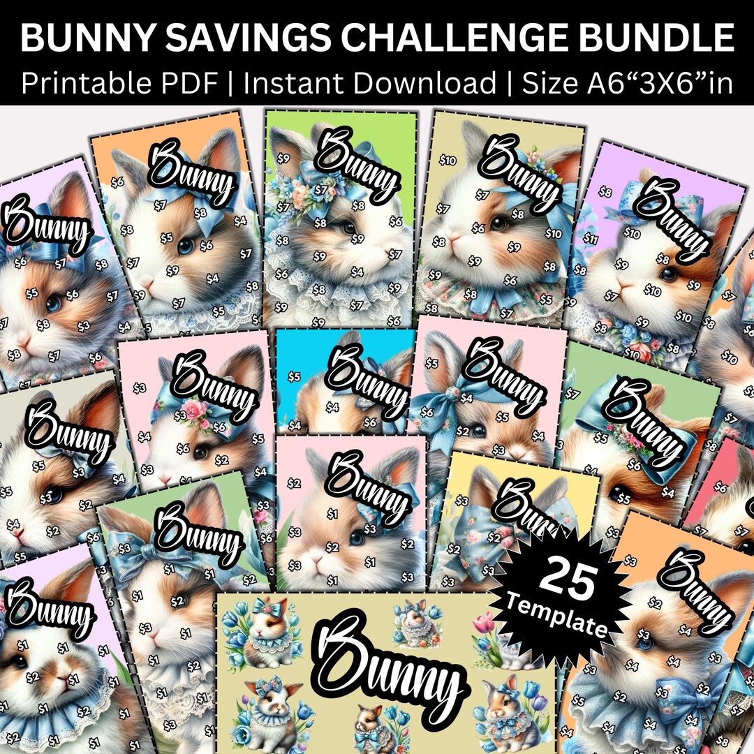 Cute Bunny Saving Challenge Printable Bundle, Low Income Rabbit Saving ...