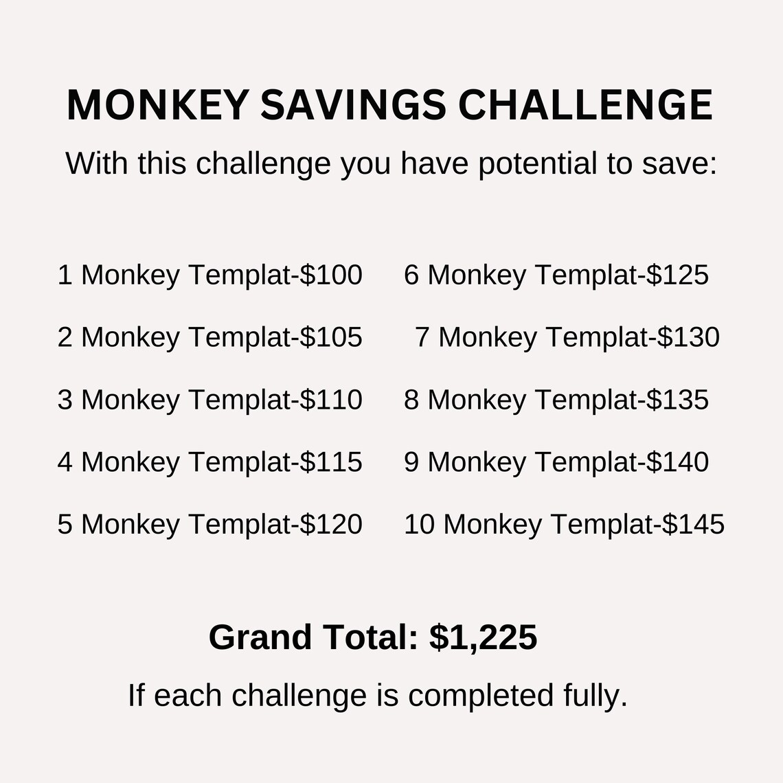 Monkey Saving Challenge Printable, Mini A6 Monkey Animal Savings Challenge, Monkey Money Saving ...