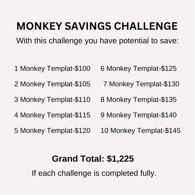 Monkey Saving Challenge Printable, Mini A6 Monkey Animal Savings ...
