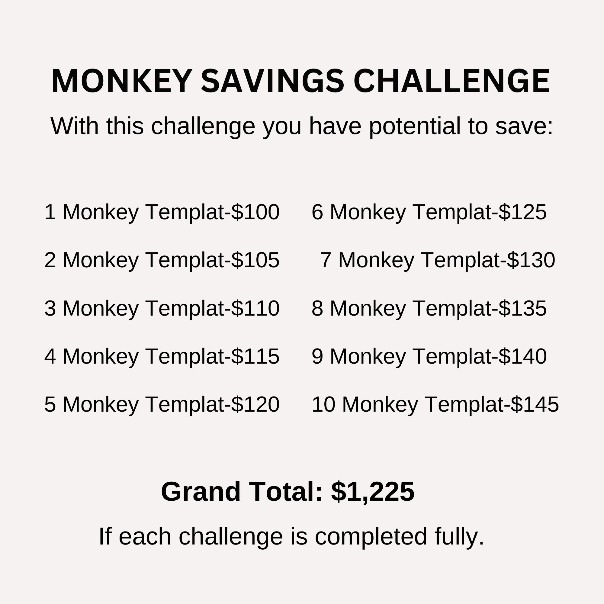 Monkey Saving Challenge Printable, Mini A6 Monkey Animal Savings Challenge, Monkey Money Saving ...