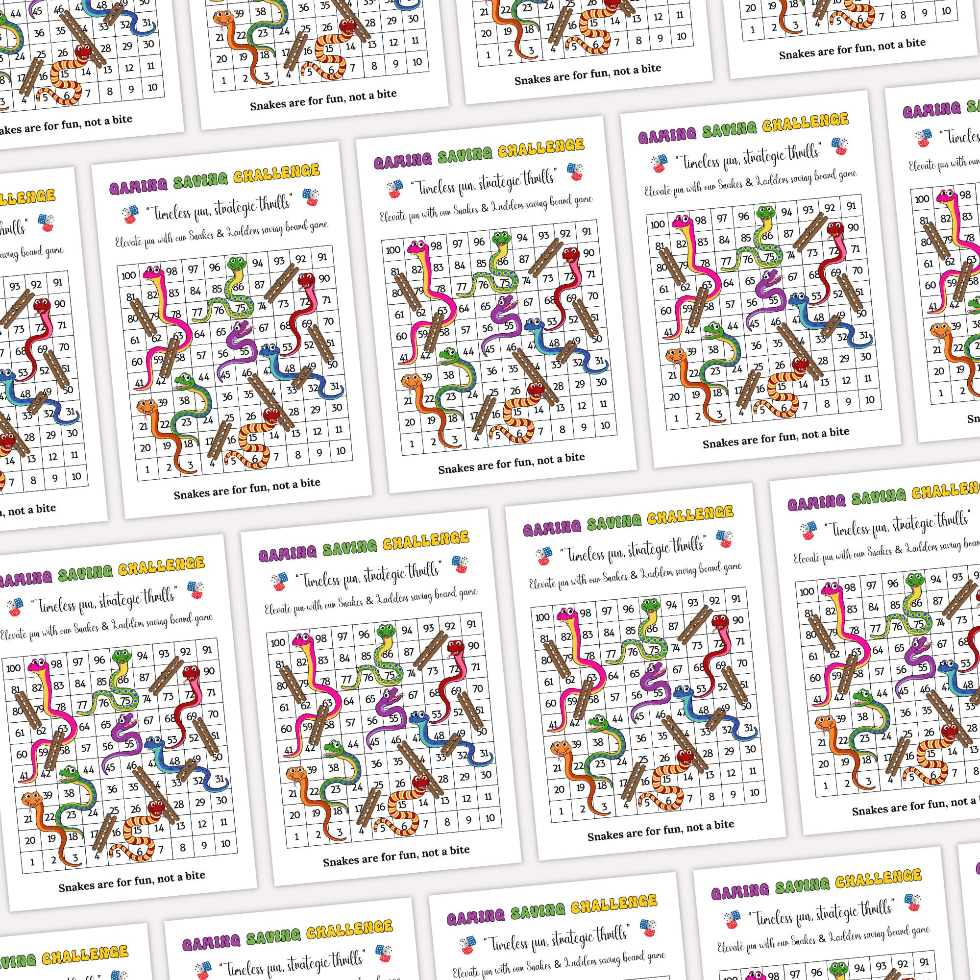 Snakes Game Board Savings Challenge Printable, A5 Saving Challenges ...