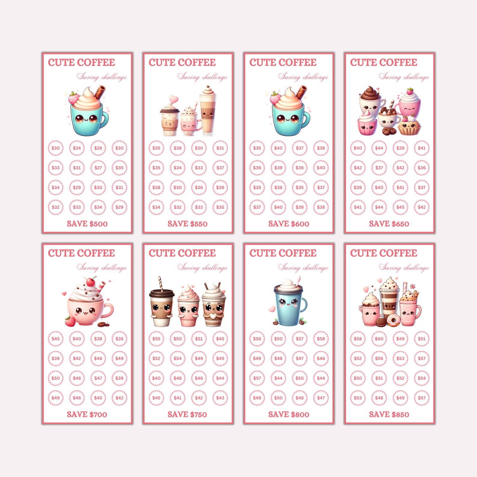 A6 Cute Coffee Savings Challenge Printable Bundle, Mini Coffee Saving ...