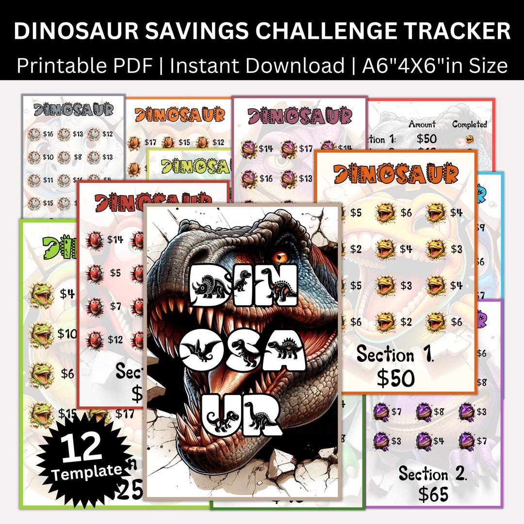 Dinosaur Savings Challenge Printable Bundle, Mini A6 Dino Saving ...