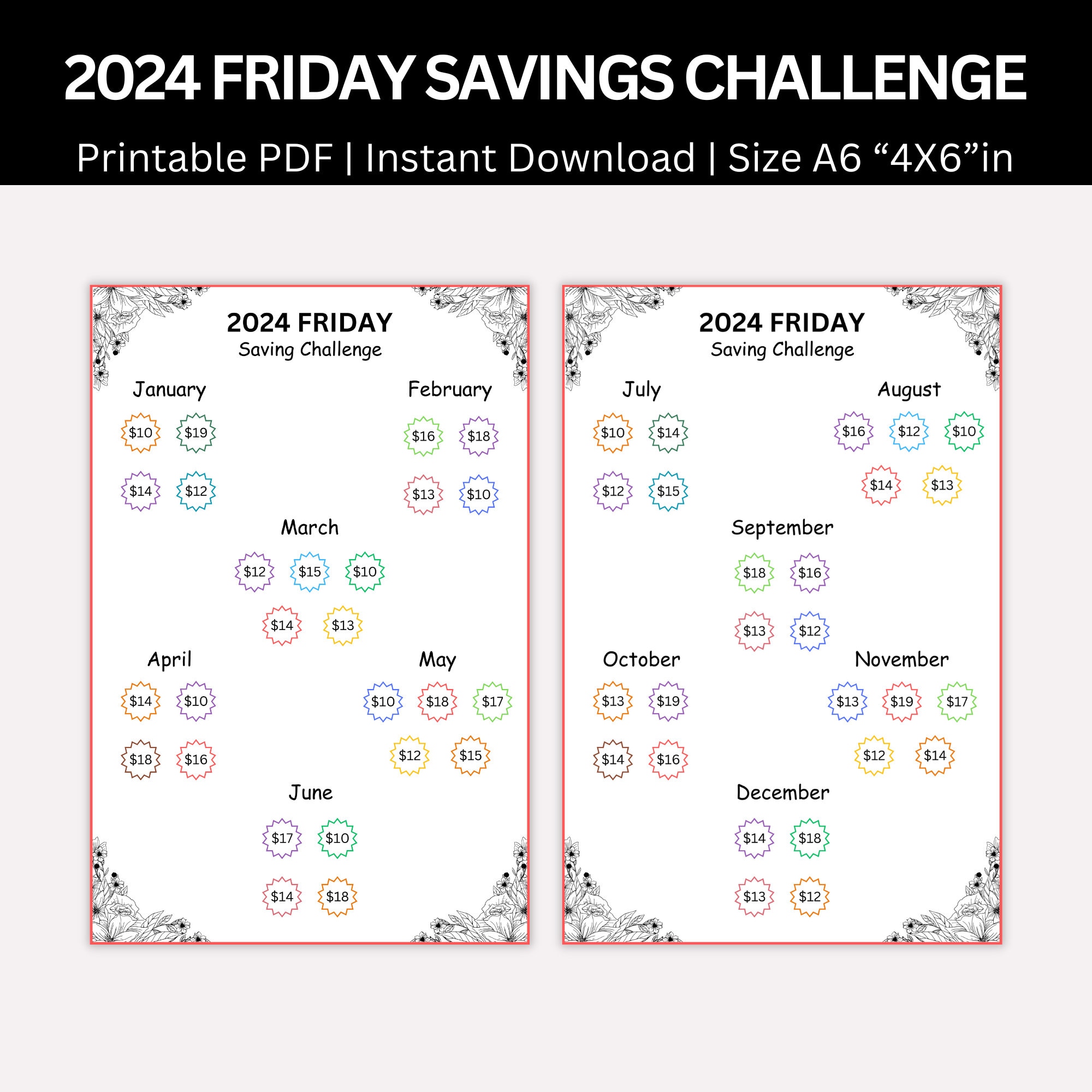 2024 Friday Savings Challenge Printable, Every Friday Saving Challenge ...