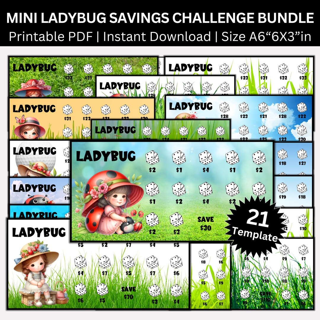 Ladybug Savings Challenge Printable Binder, A6 Mini Ladybug Envelope ...
