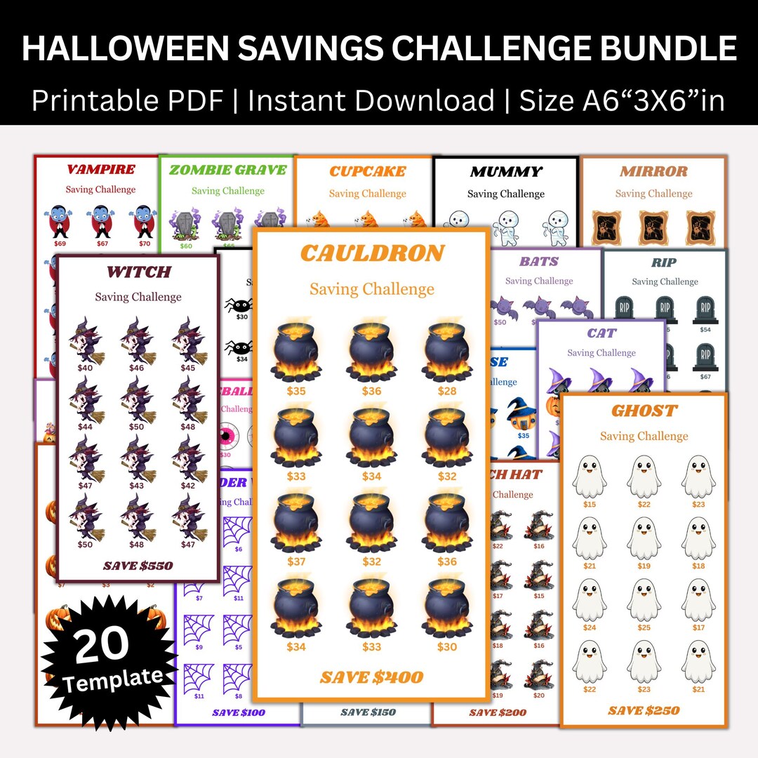 A6 Halloween Savings Challenge Printable Bundle, Mini Halloween Saving ...
