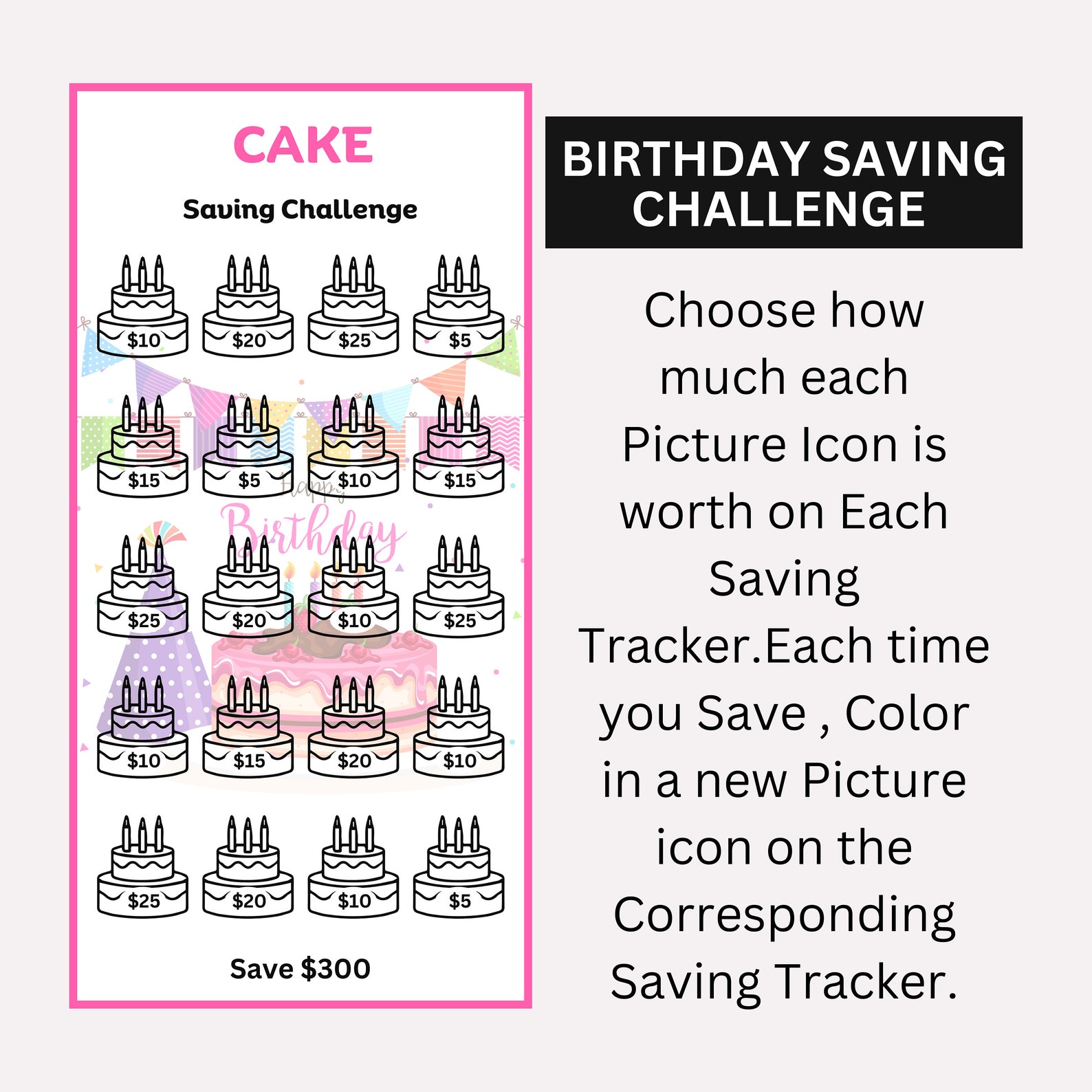 Birthday Savings Challenge Printable Bundle, A6 Sized Mini Birthday ...