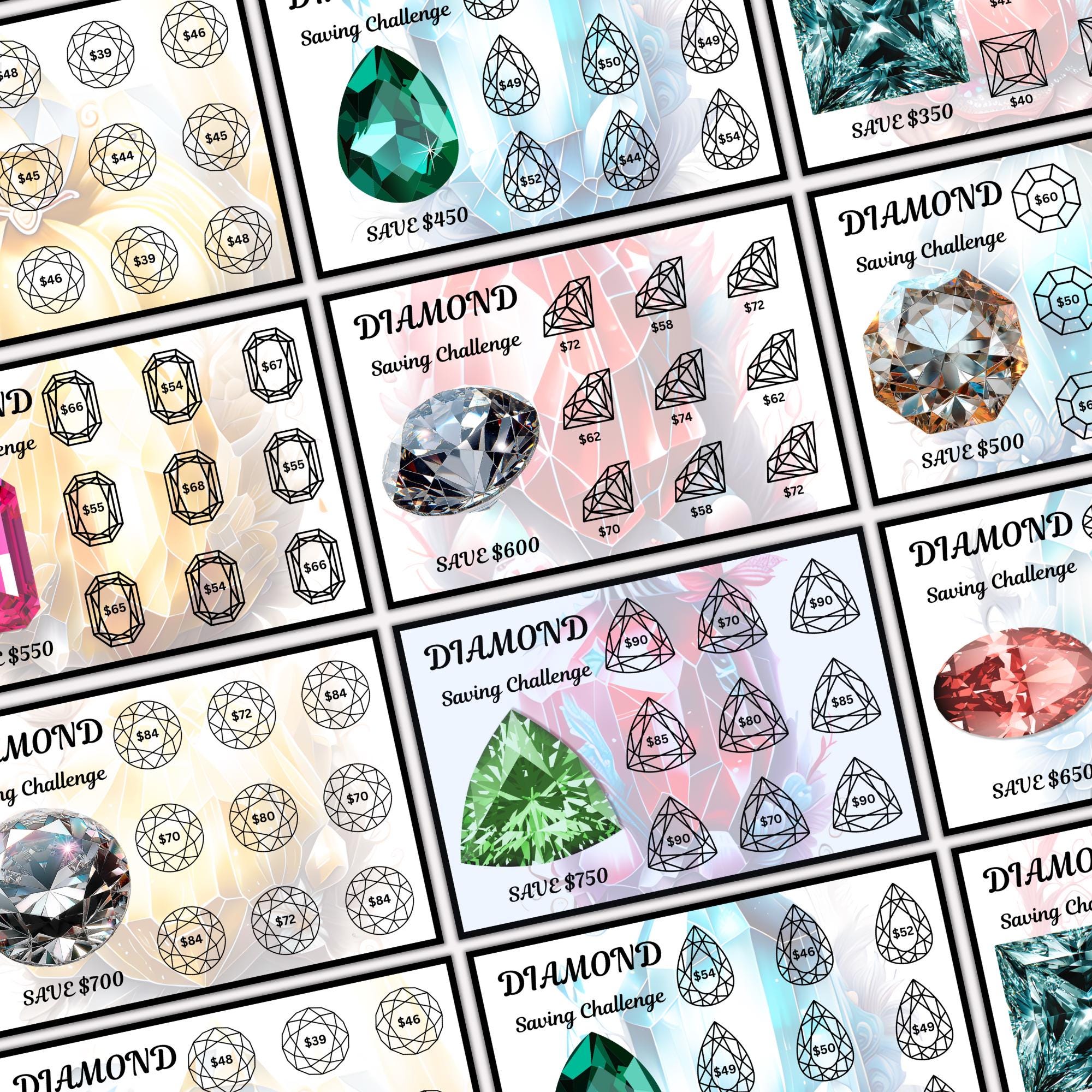 A6 Diamond Savings Challenge Printable Bundle, Diamond Low Income ...