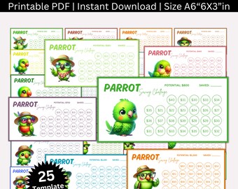 Buy Parrots Savings Challenge Printable Bundle, Mini A6 Parrot Lovers ...