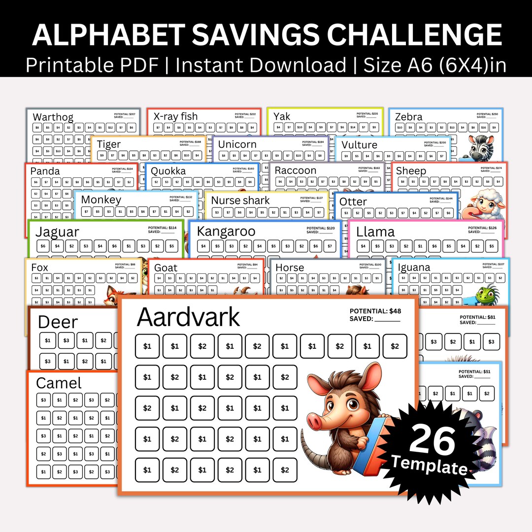 Alphabet Low Income Savings Challenge Printable, Alphabet Saving ...
