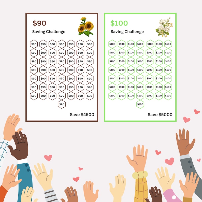 Savings Challenges Printable Bundle, A6 Mini Saving Challenge Tracker ...