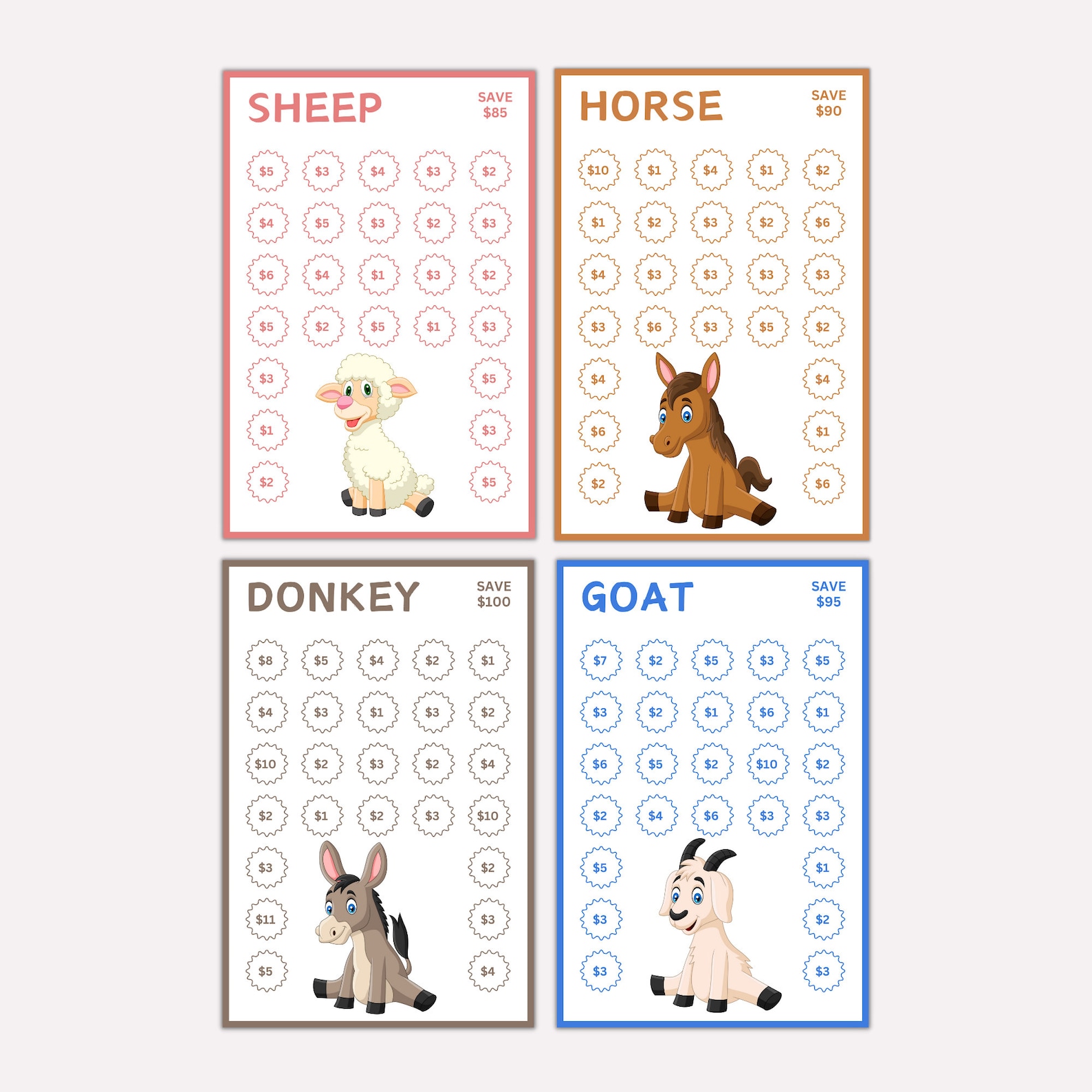 Animal Savings Challenge Printable, A6 Mini Animal Saving Challenge ...