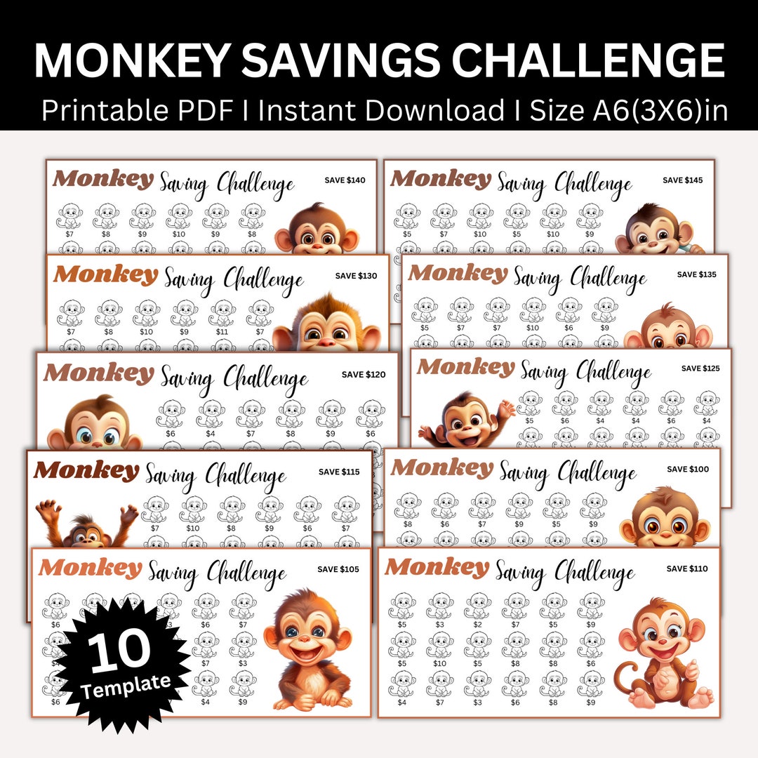 Monkey Saving Challenge Printable, Mini A6 Monkey Animal Savings ...