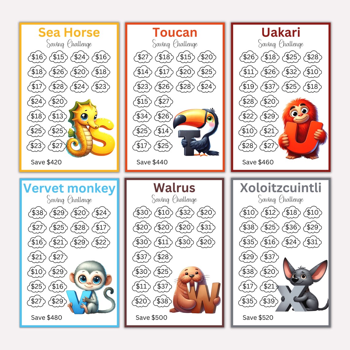 A6 Alphabet Low Income Savings Challenge Printable, Alphabets Saving ...