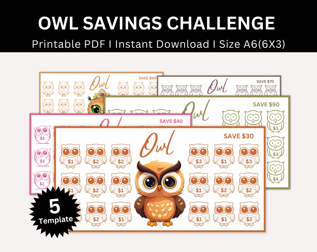 Owl Savings Challenge Printable, A6 Mini Owl Saving Challenge, Money ...