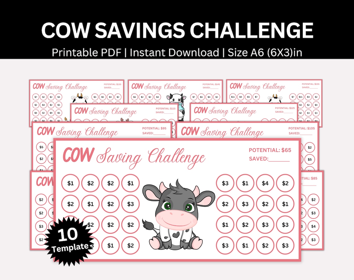 Mini Cow Savings Challenge, Money Saving Challenge, Savings Tracker ...