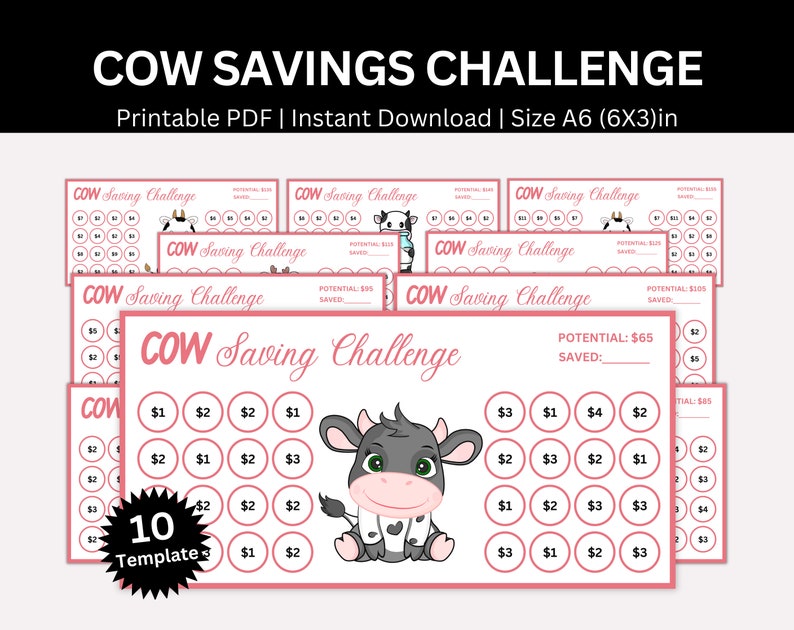 Mini Cow Savings Challenge, Money Saving Challenge, Savings Tracker ...