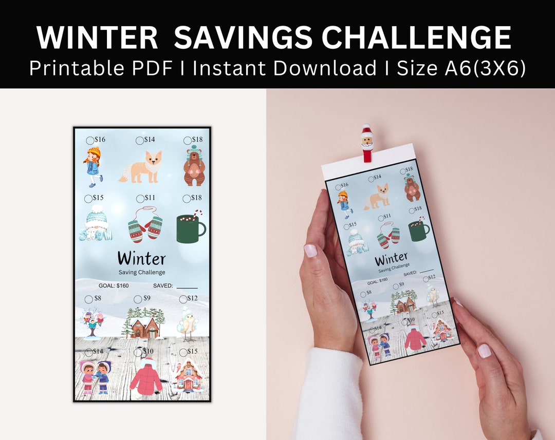 Winter Savings Challenge Printable A6, Winters Money Saving Challenges, Mini A6 Winter Cash ...