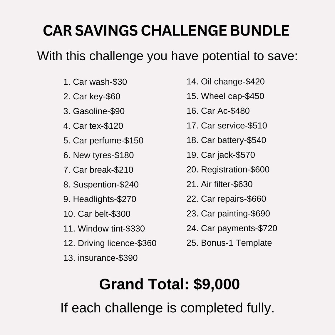 Car Savings Challenge Printable Bundle, Vehicle Auto Repair Saving ...